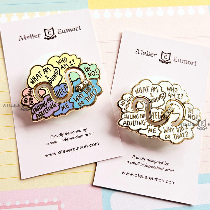 Overthinker Sliding Enamel Pin, Existential Crisis Cat – Atelier Eumori